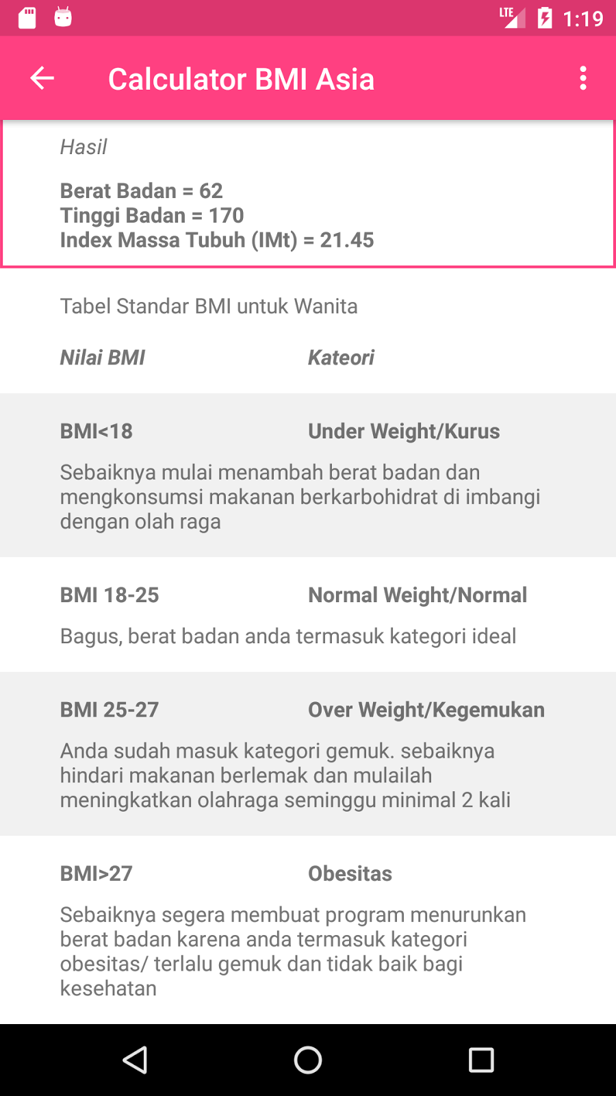 Aplikasi Menghitung Index Masa Tubuh (Kalkulator IMT) ~ It's My Lessons