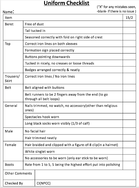 GREENRIDGE SECONDARY SCHOOL NATIONAL POLICE CADET CORPS: Uniform Checklist