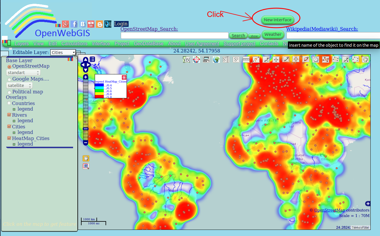 OpenWebGIS is free online GIS: Developing the new interface design of OpenWebGIS