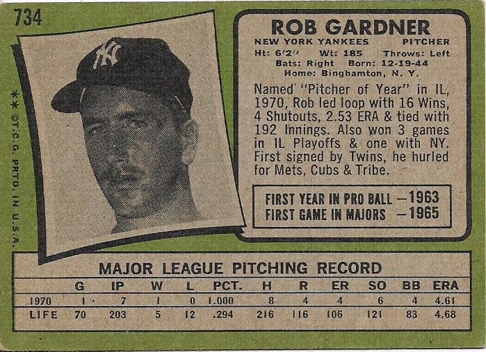 Topps 1971: no. 734 - rob gardner