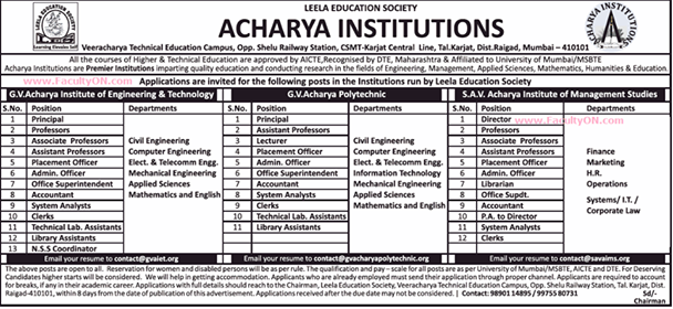 G.V.Acharya Institute of Engineering and Technology Raigad Wanted ...