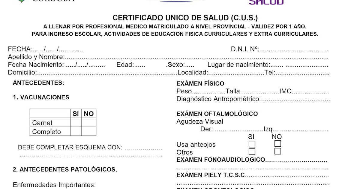 Normas Jurídicas Docentes Córdoba: ALUMNOS: CERTIFICADOS UNICO DE SALUD
