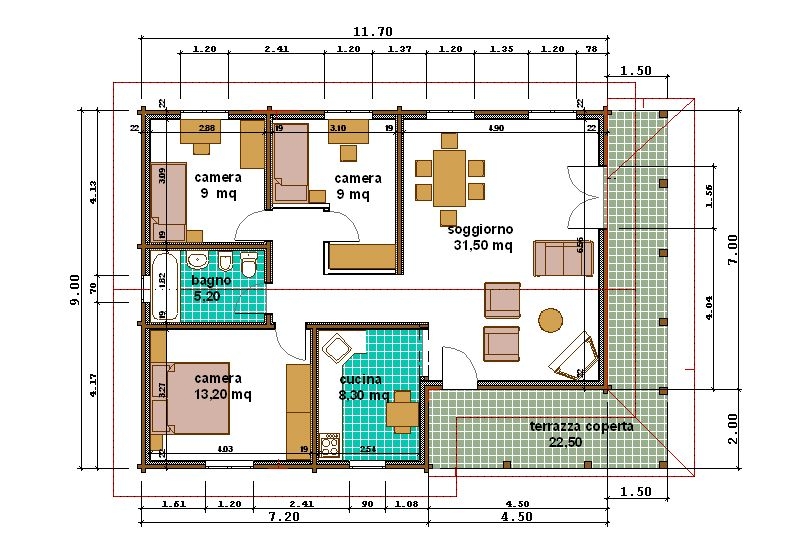 Progetti di case in legno: ALESSANDRA 96 MQ + PORTICATO 22 MQ