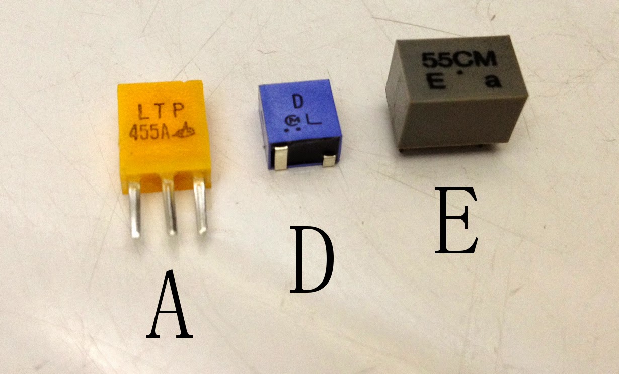 Faraday Lab: Frequency response of 3 types of 455KHz ceramic filter