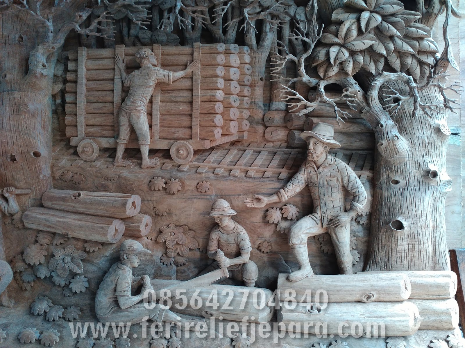 Ukiran Relief Penebangan Kayu Perhutani - UKIR RELIEF 3 DIMENSI JEPARA