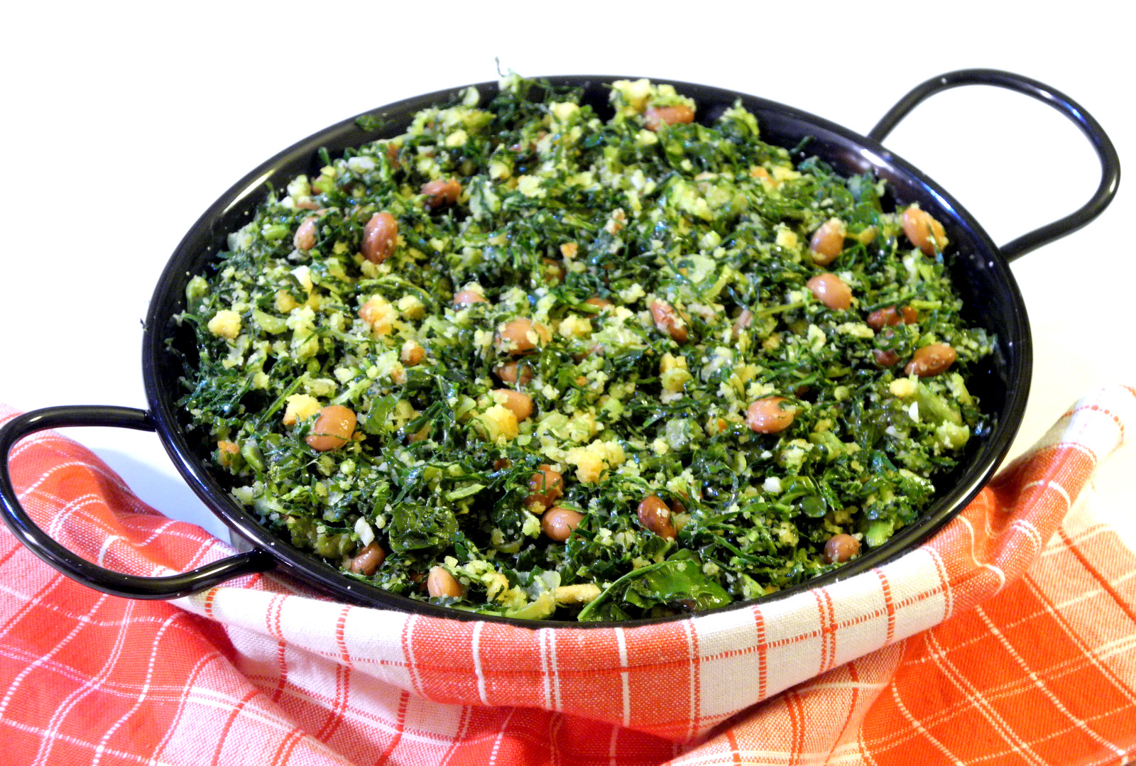 O Meu Tempero: Migas de couve com broa de milho e feijão