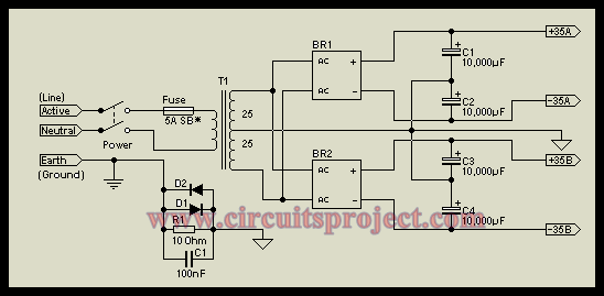 Dual Power Supply Circuit For Amplifiers