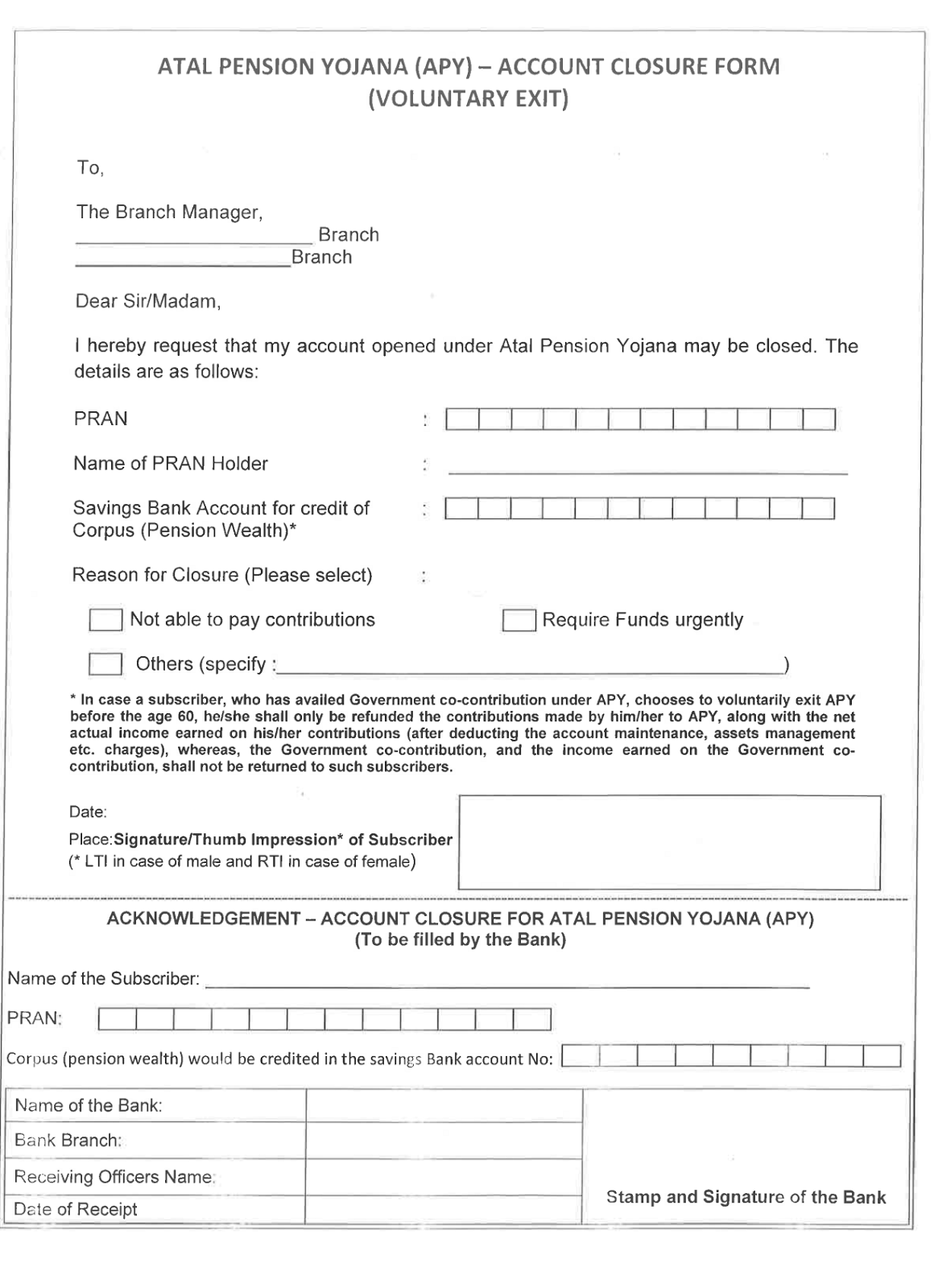 Clarification regarding pre-closure of Atal Pension Yojana (APY) Before ...