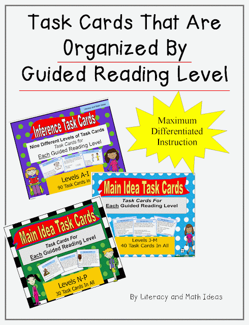 Literacy & Math Ideas: Task Cards That Are Organized By Guided Reading ...