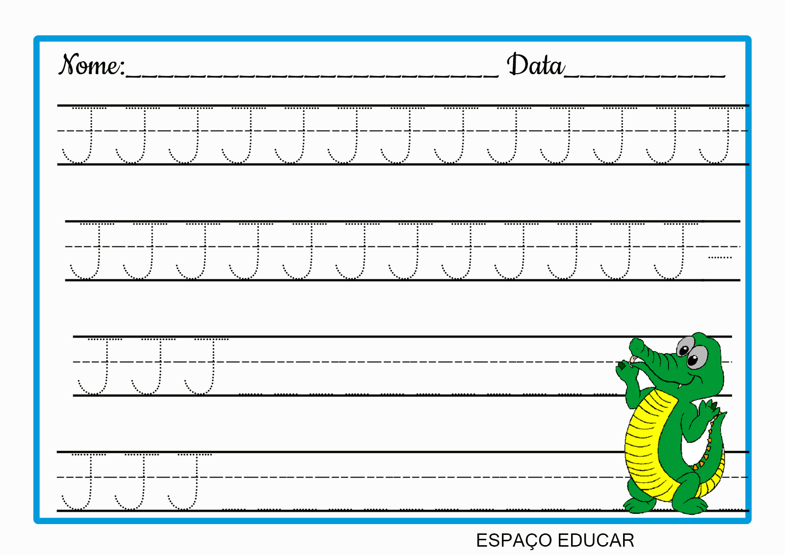 Caligrafia colorida do alfabeto Letra J-ESPAÇO EDUCAR
