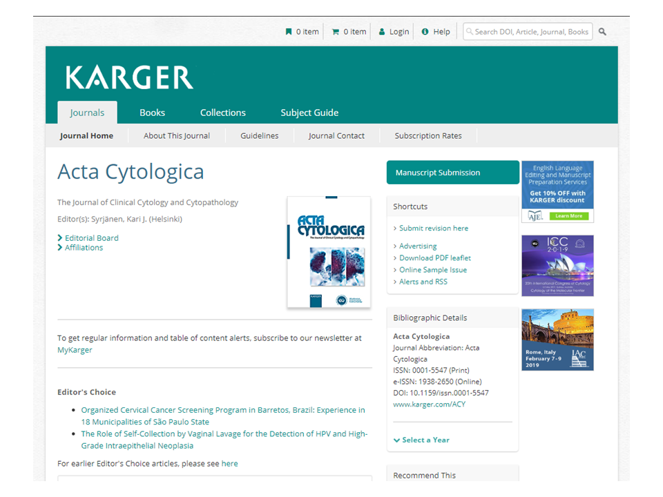 Acta Cytologica Login Instructions