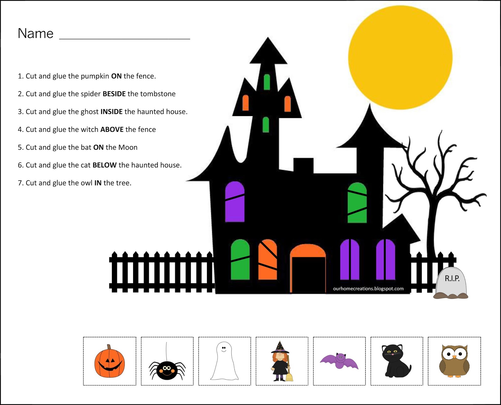 ourhomecreations: Free Halloween positional worksheet