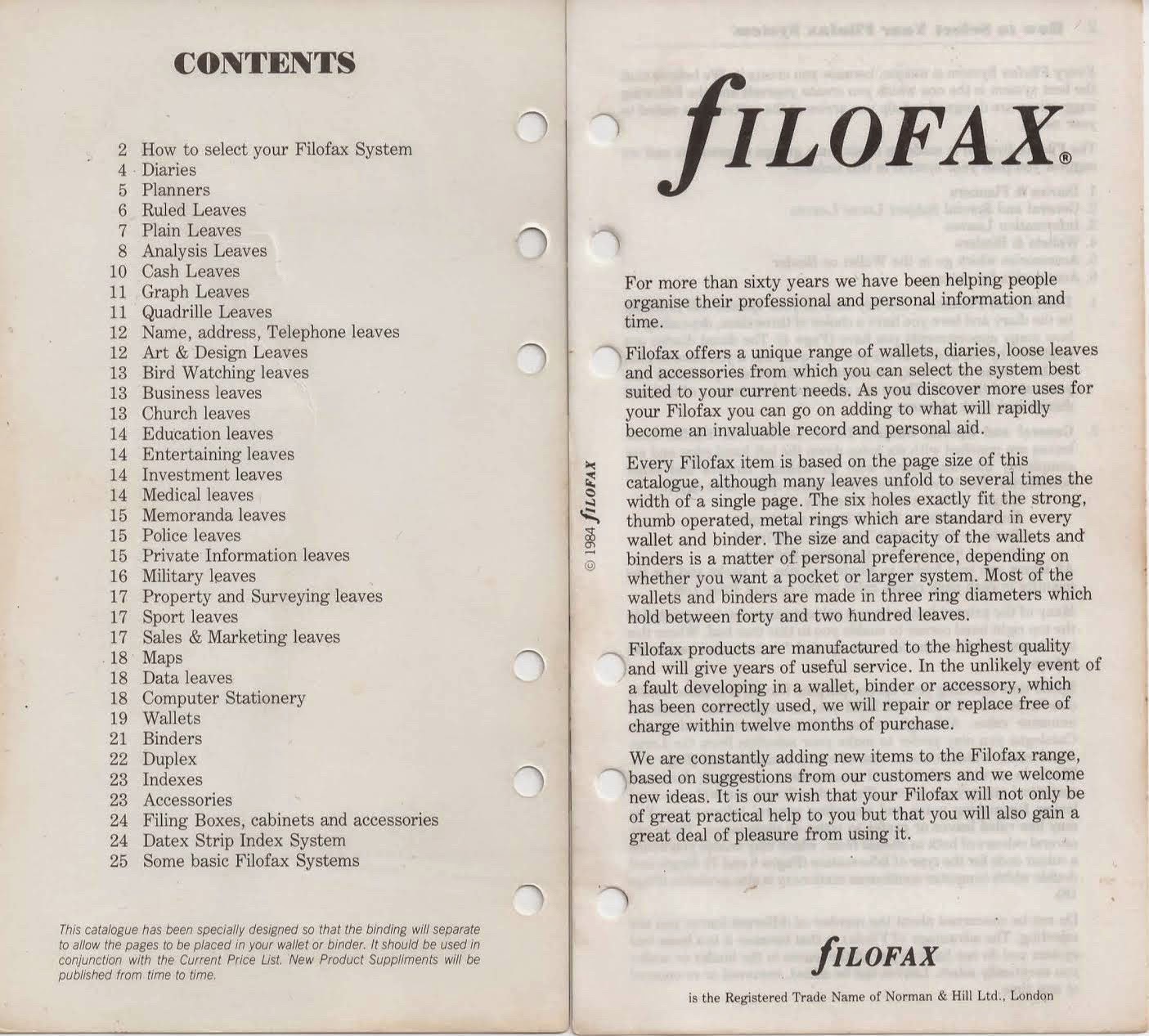Philofaxy: Filofax Catalogue 1984