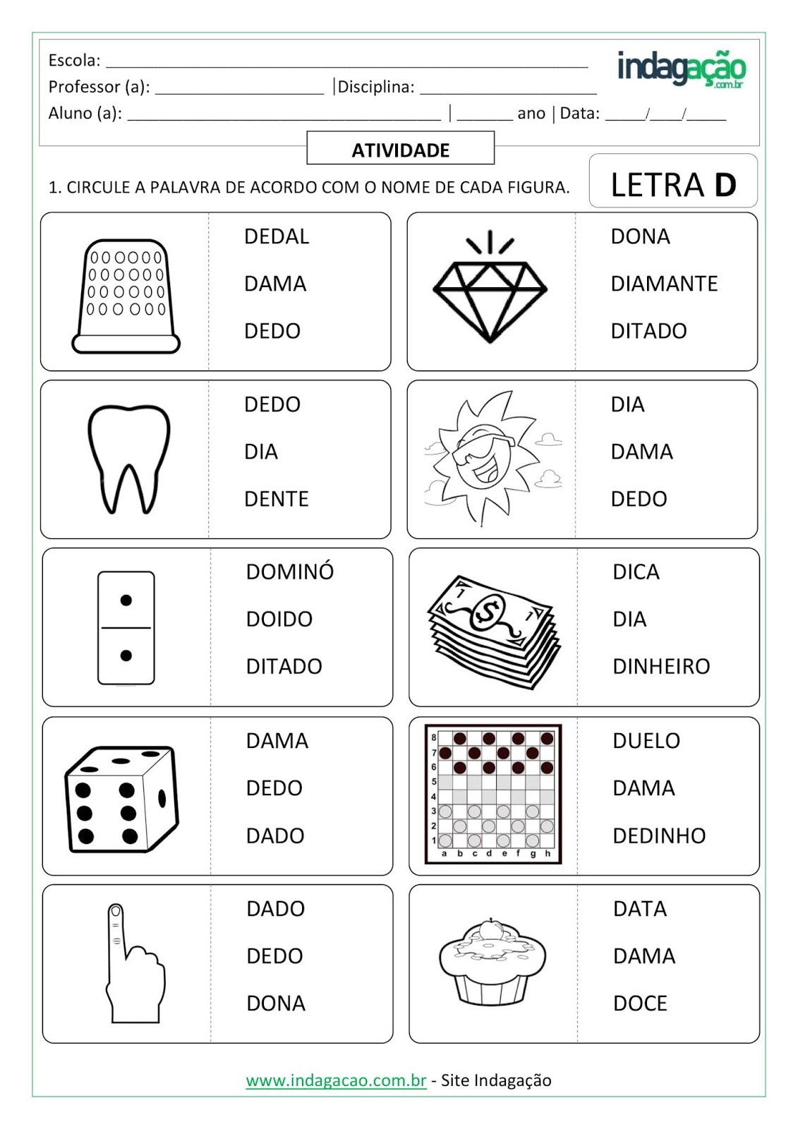 Sequência Alfabética para ditado da Letra D; imprimir atividade - INDAGAÇÃO Sequência Alfabética para ditado da Letra D; imprimir atividade - INDAGAÇÃO
