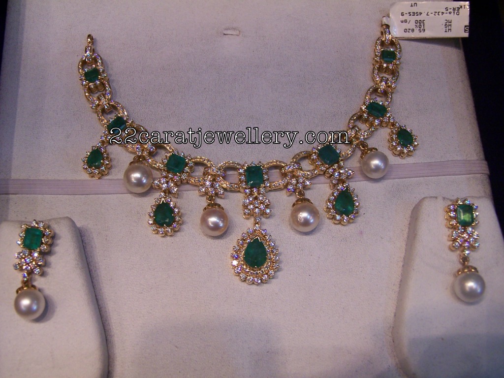 CZ Emerald Sets with South Sea Pearls - Jewellery Designs