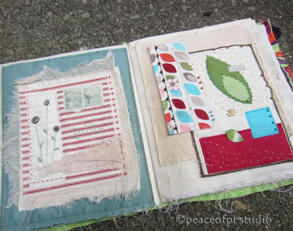 peaceofpi studio: In Progress Fabric Book Stitched Collage Pages