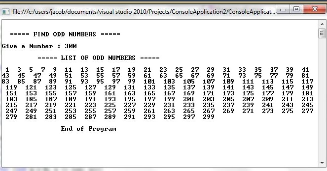 Free Programming Source Codes and Computer Programming Tutorials: Find Odd Numbers in C#