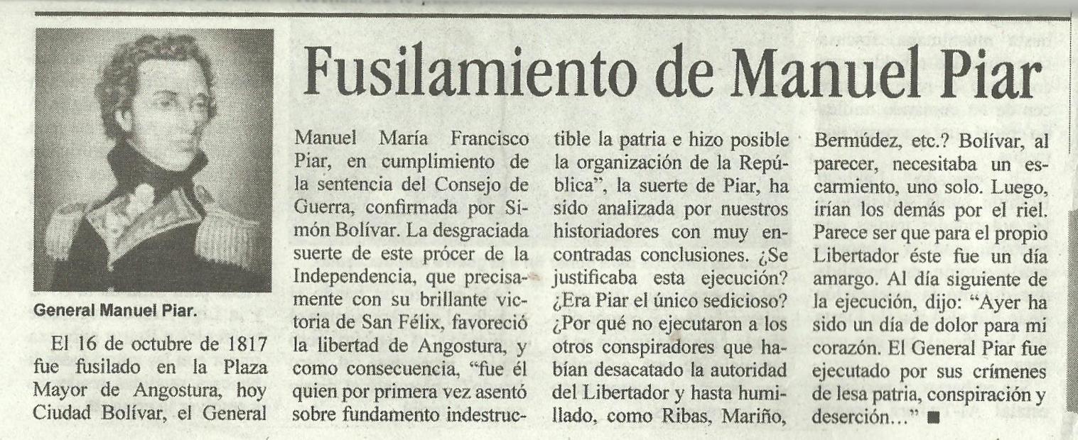 Solo sé que no sé nada...: Articulo del General Manuel Piar