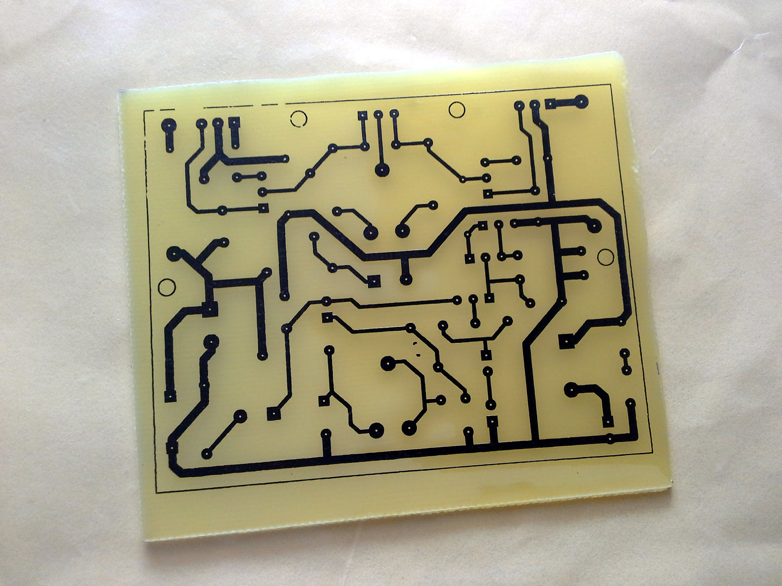 Homemade PCB with toner transfer method · One Transistor