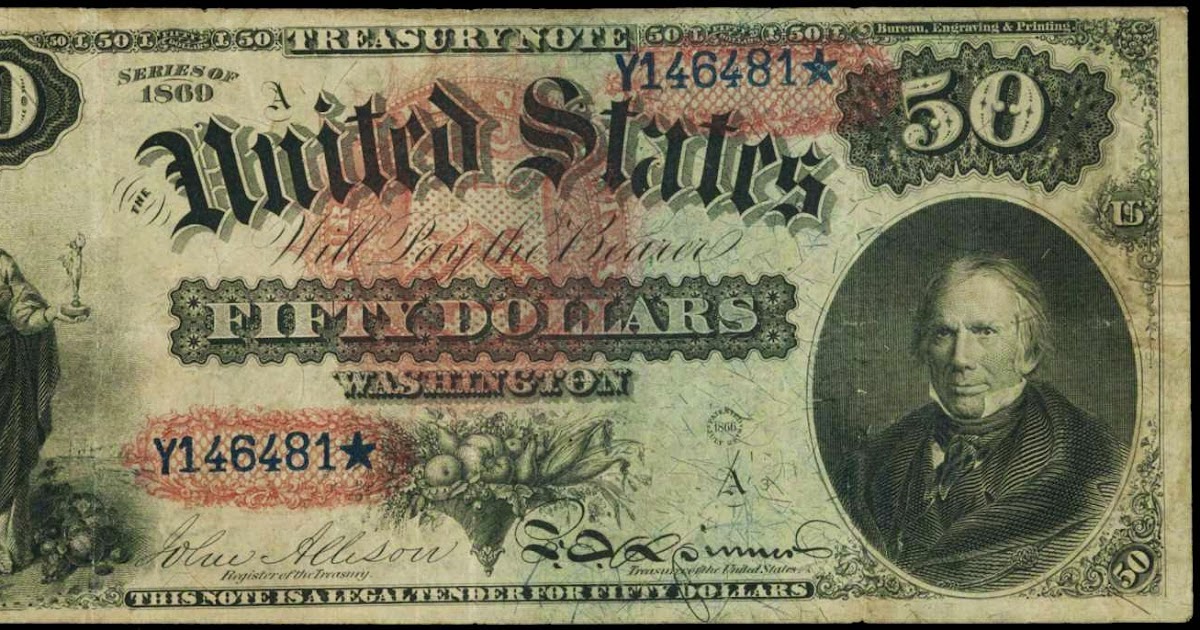 1869 Fifty Dollar Legal Tender Note “Rainbow Note”|World Banknotes ...