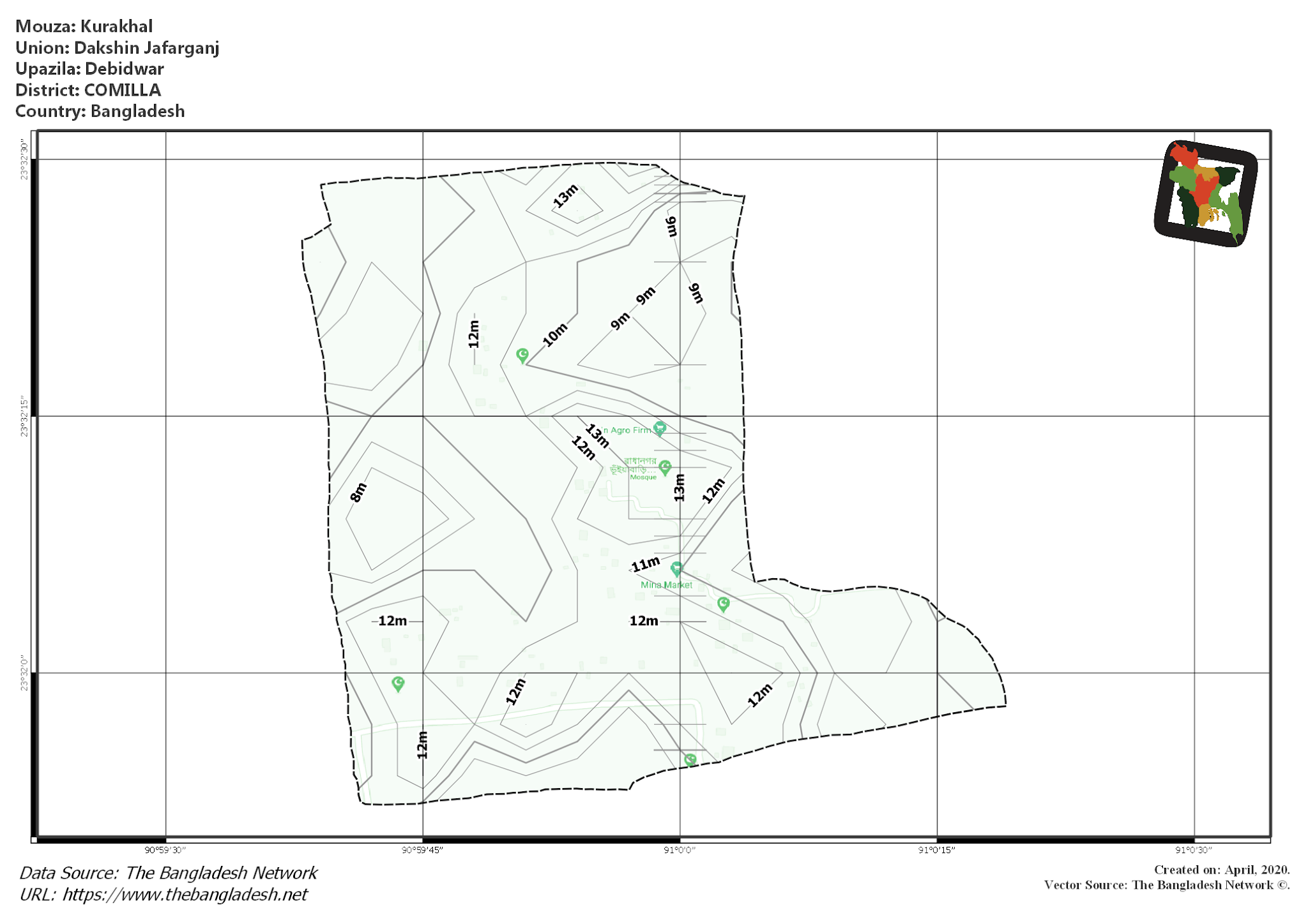 Map of Kurakhal Mouza, Debidwar, Comilla