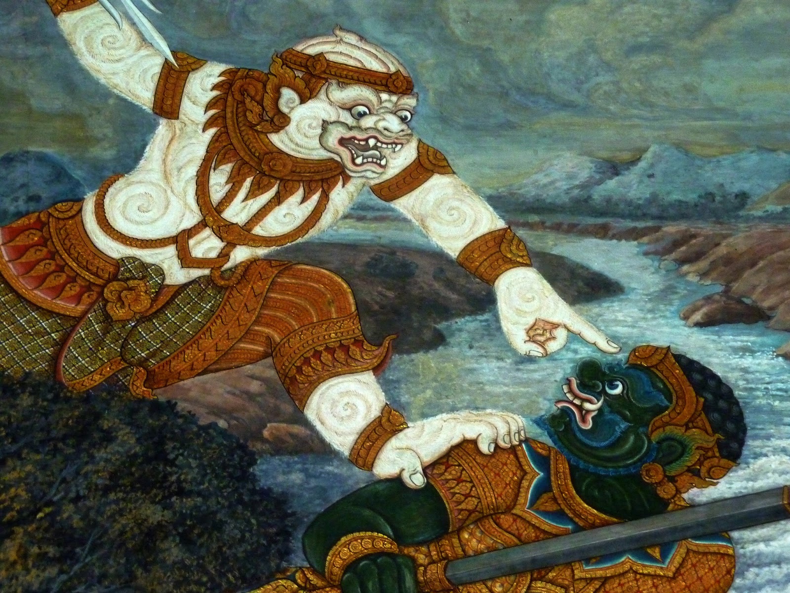 Indian Epics: Images and PDE Epics: Image: Hanuman Battles River Demon