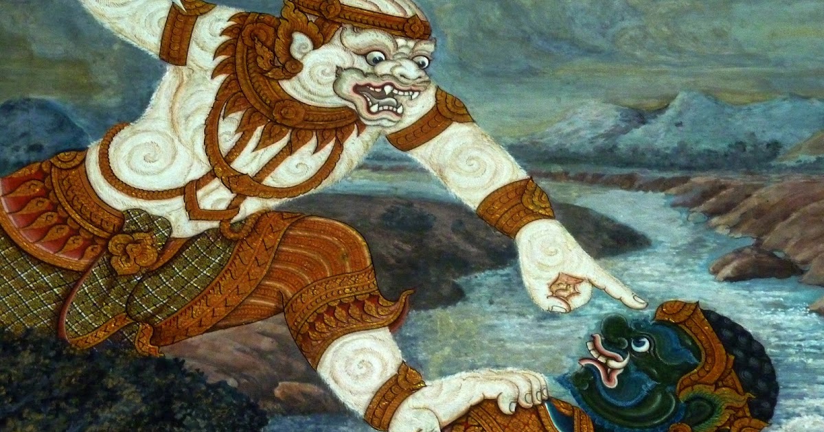 Indian Epics: Images and PDE Epics: Image: Hanuman Battles River Demon
