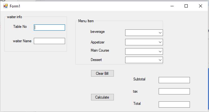 Restaurant Bill Calculator using Combo Box in C# - Tech Spider