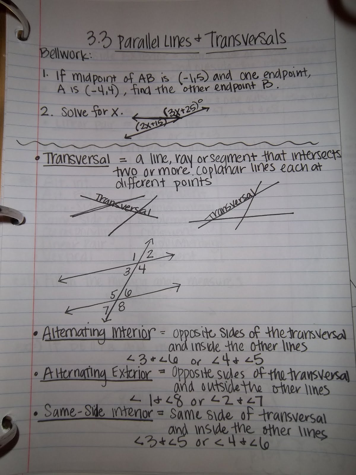Geometry: 3.3 Parallel Lines & Transversals