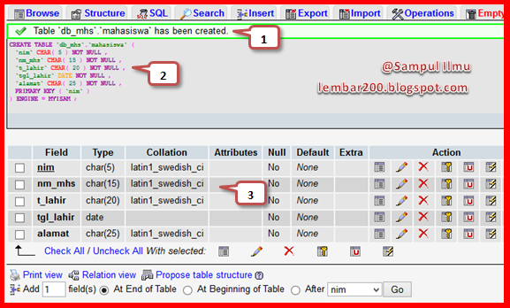Cara Membuat Tabel Di phpMyadmin - Sampul Ilmu