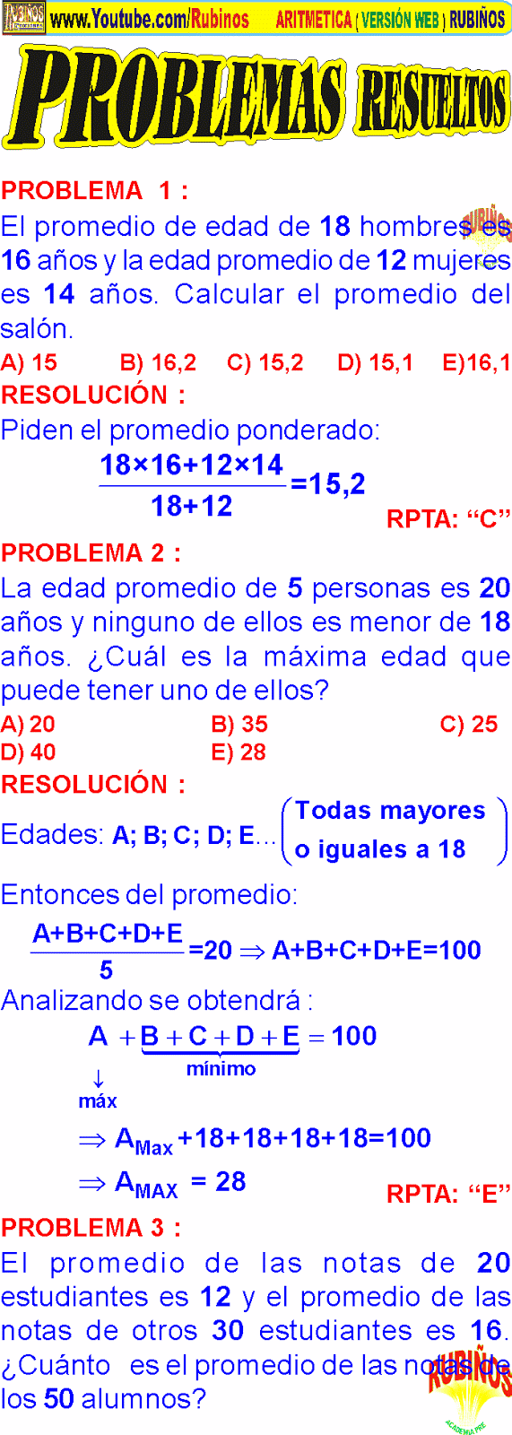 PROMEDIOS EJEMPLOS Y EJERCICIOS RESUELTOS