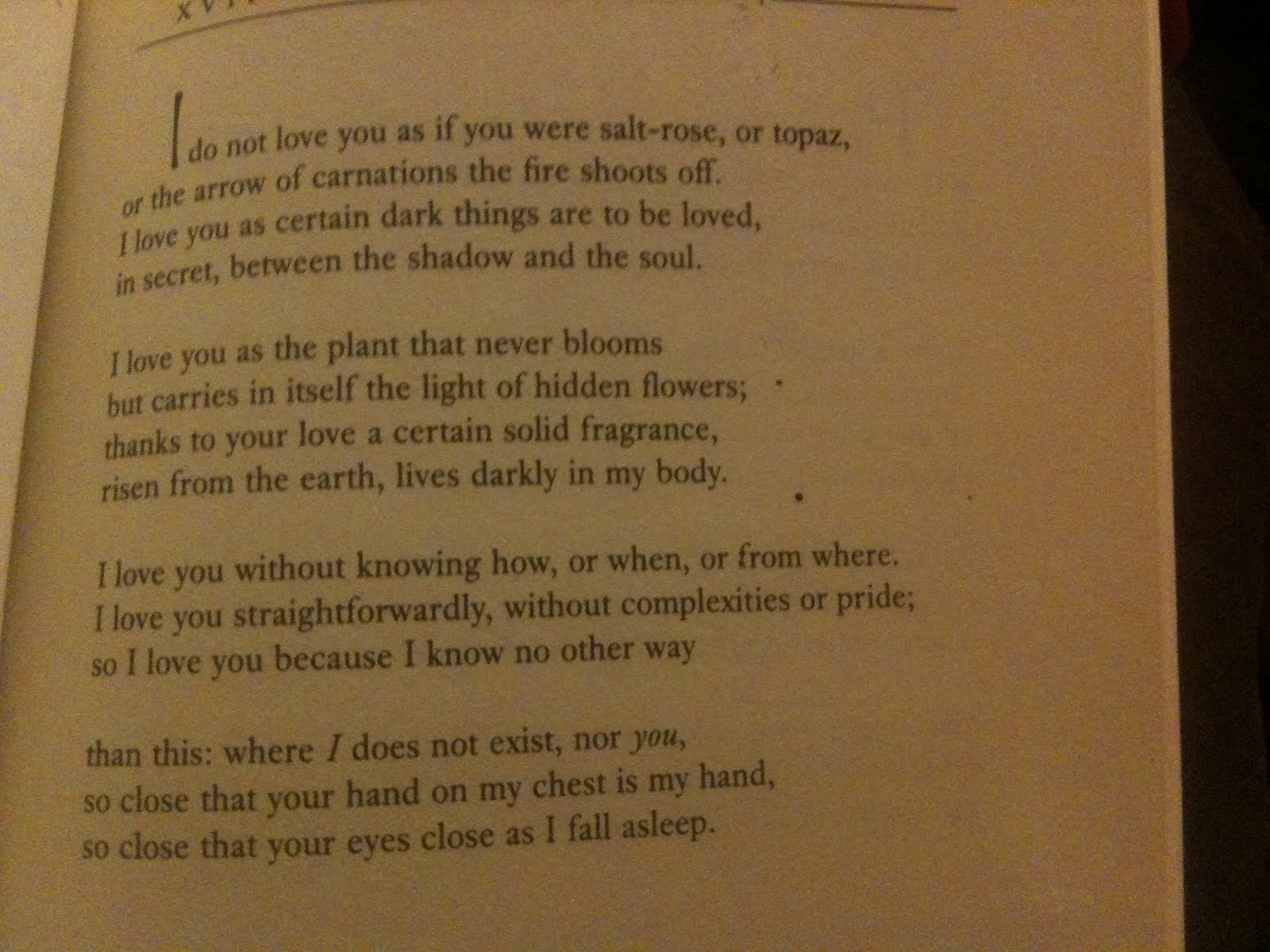 Random Ramblings: i do not love you as if you were salt-rose or topaz..