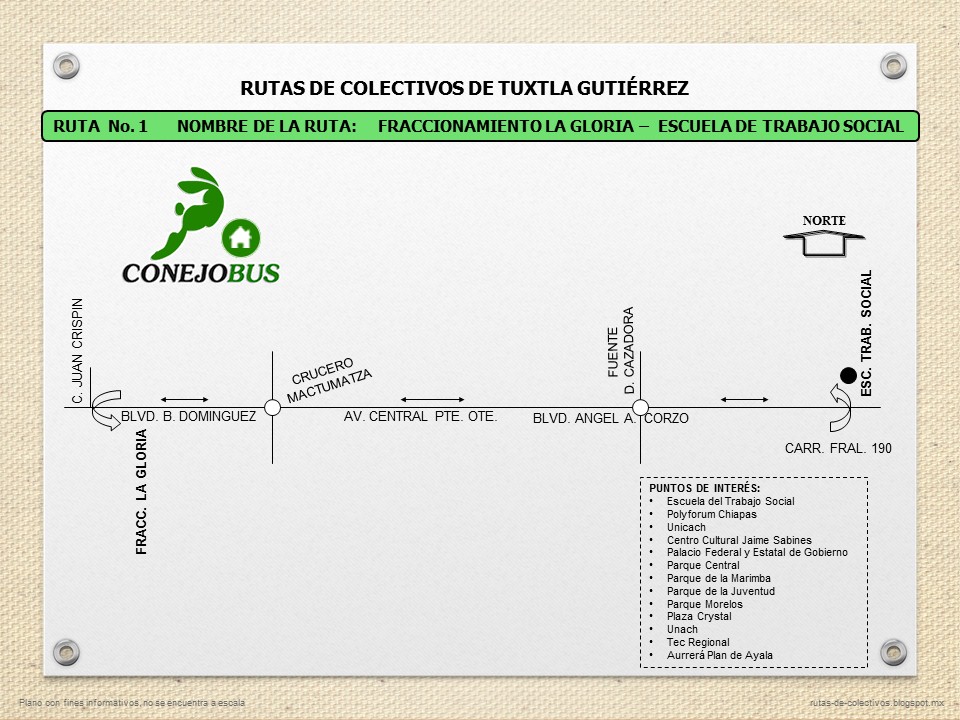 RUTAS DE COLECTIVOS DE TUXTLA GUTIERREZ: RUTA 1