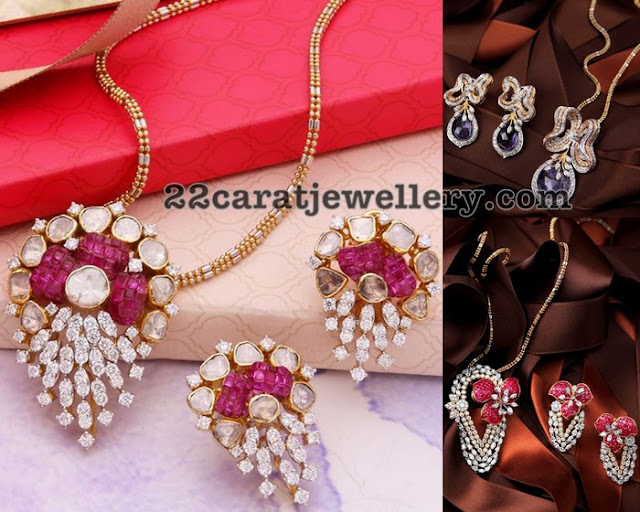 Classic Diamond Ruby Pendants with Tops - Jewellery Designs