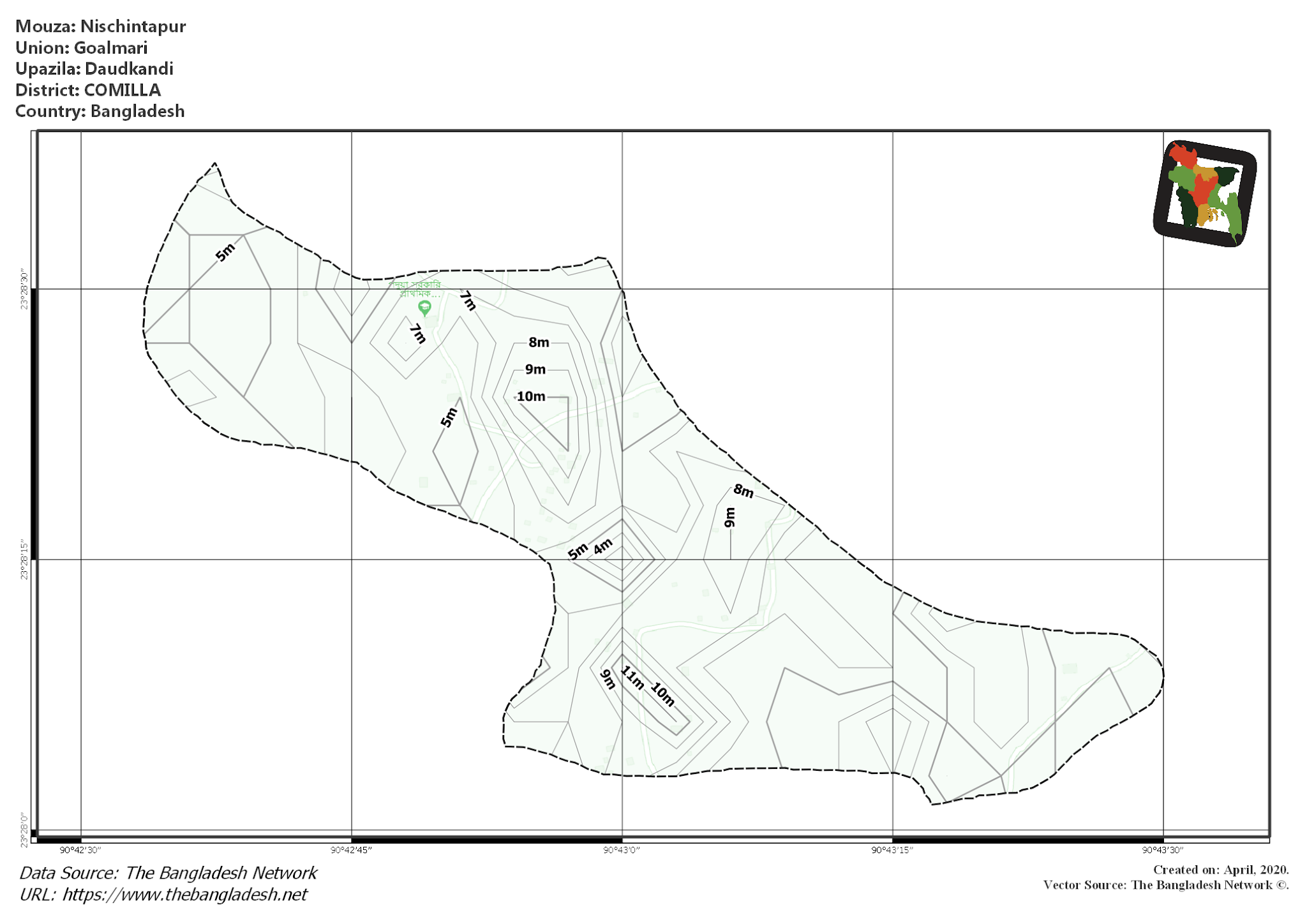 Map of Nischintapur Mouza, Daudkandi, Comilla