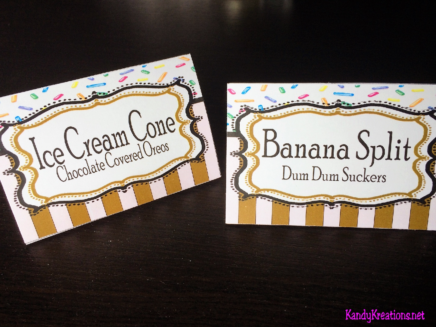 Ice Cream Party Table Food Cards