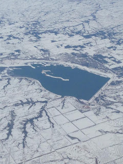 Canton Lake Association: Aerial photo of Canton Lake with snow on.