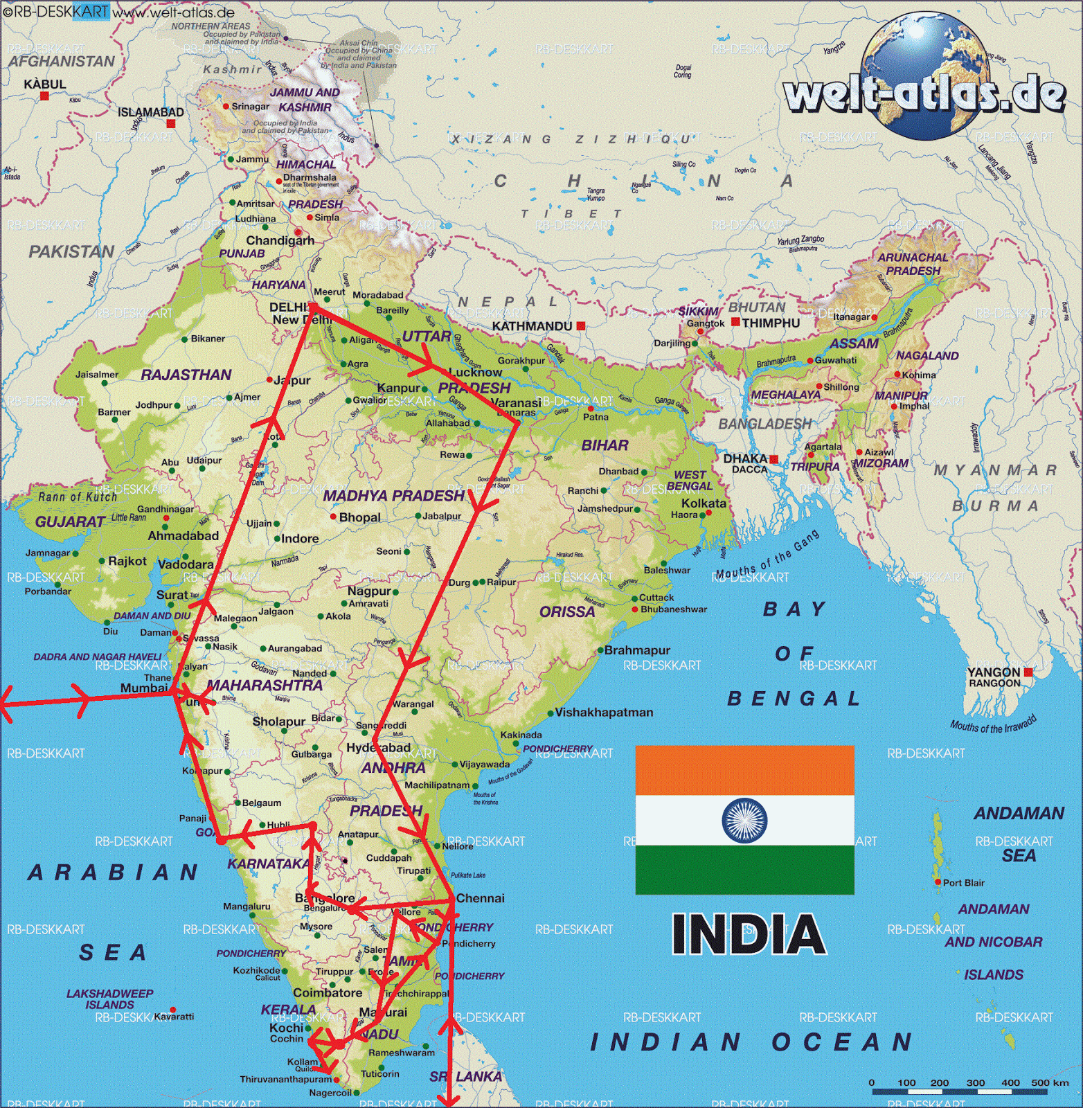 Abenteuer Indien: Reiseroute Indien & Sri Lanka