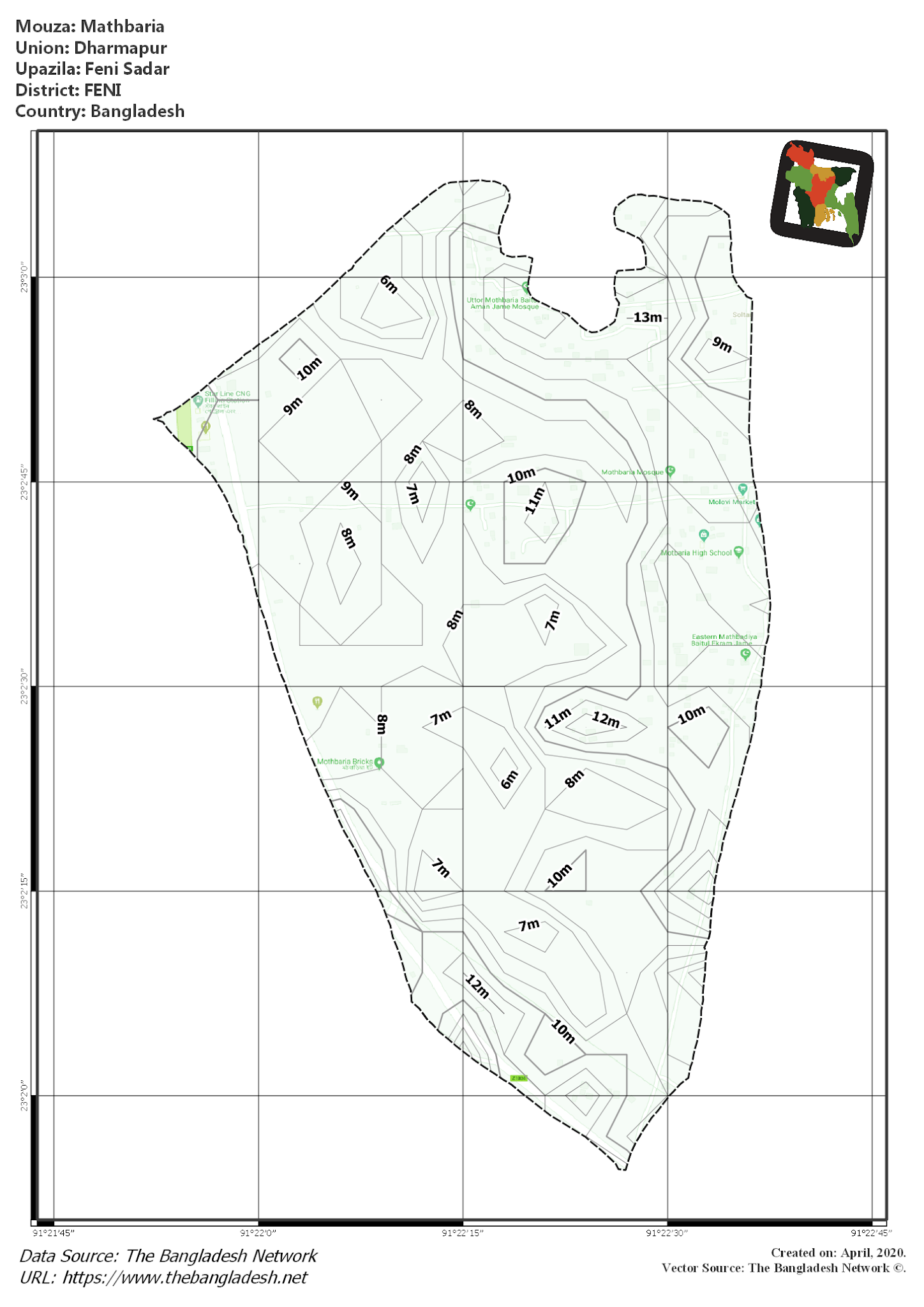 Map of Mathbaria Mouza, Feni Sadar, Feni