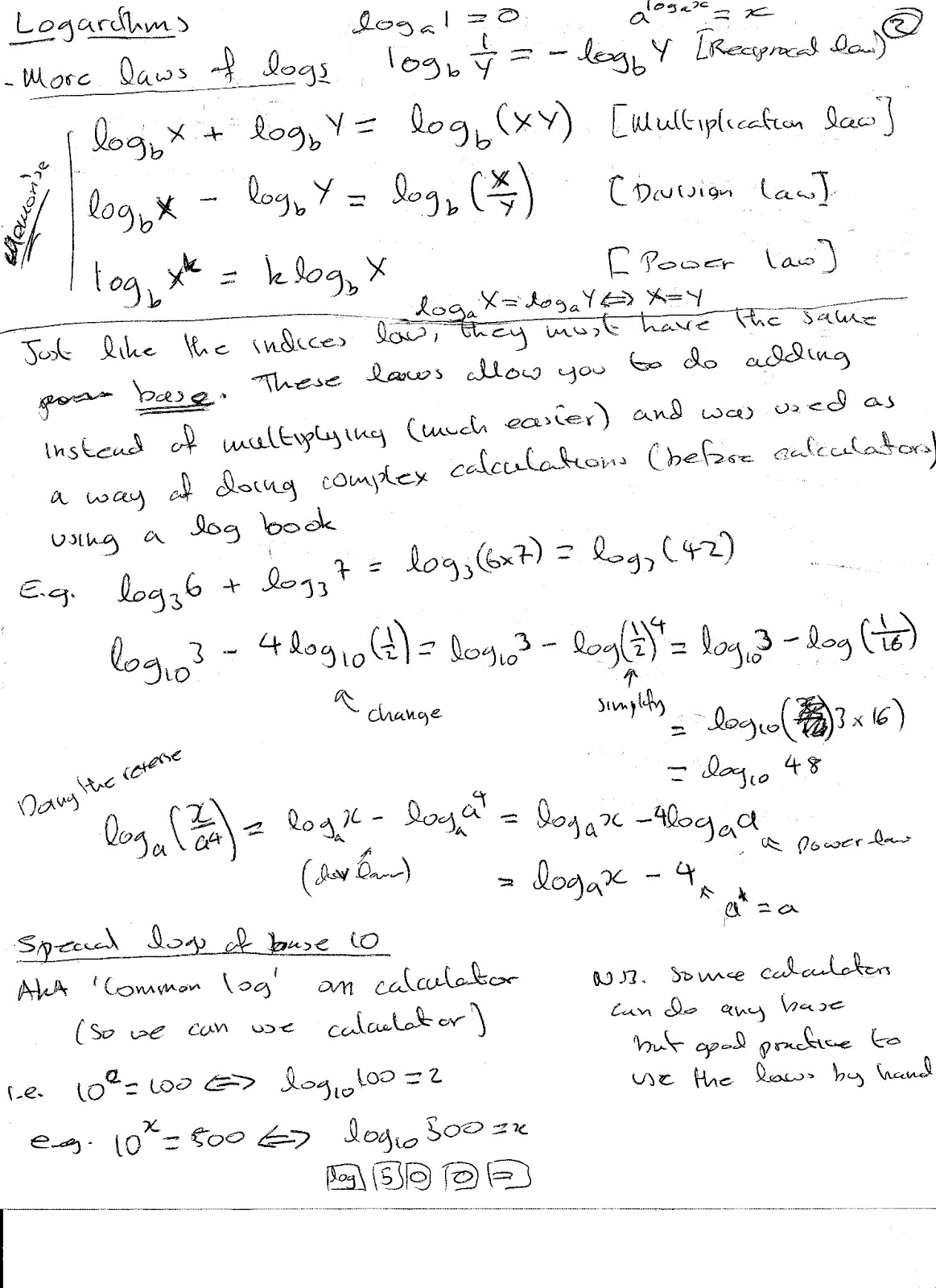 A Level Maths Notes: Logarithms - Rules of Logs