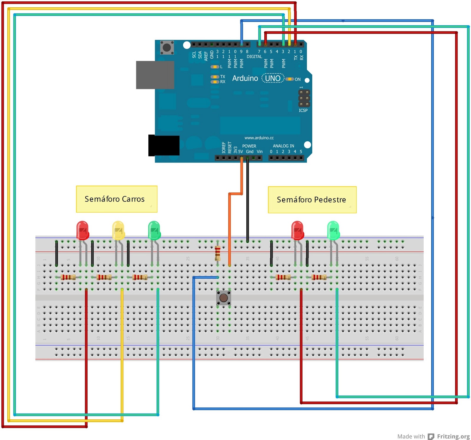 7 Simulando Semáforo No Arduino Com Iteração Do Pedestre Ajudino Arduino