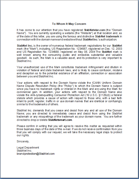 Legal Notice Format for Trademark & Brand Infringement