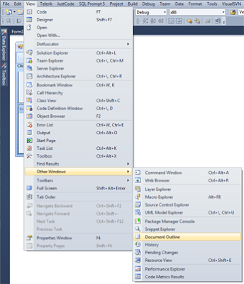 The source of my code...: Visual Studio; The Document outline window
