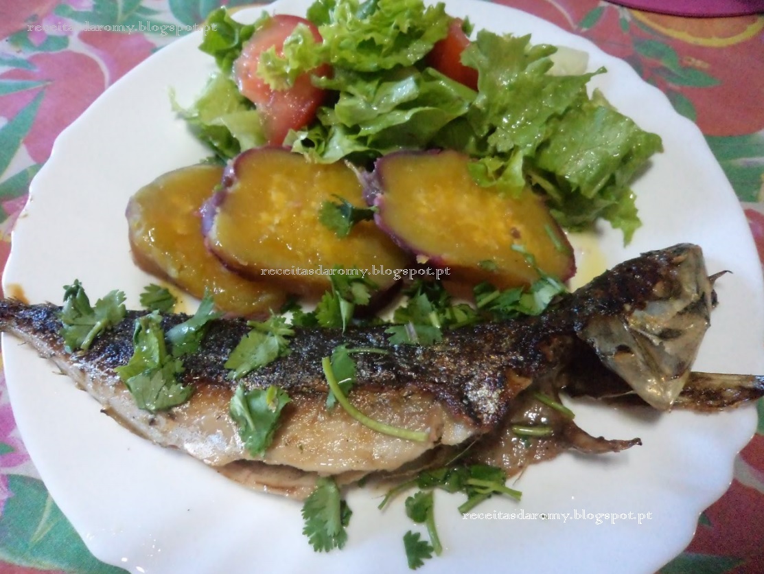 Cavala grelhada com batata doce cozida