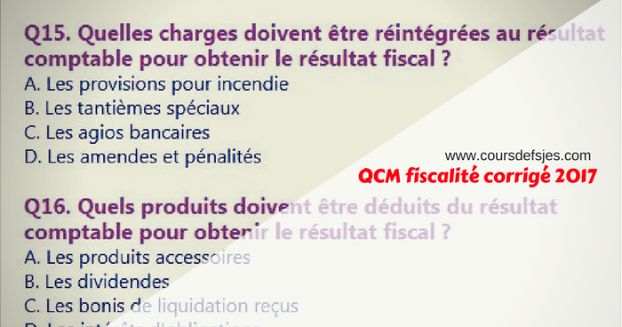 QCM fiscalité marocaine corrigé | Cours fsjes