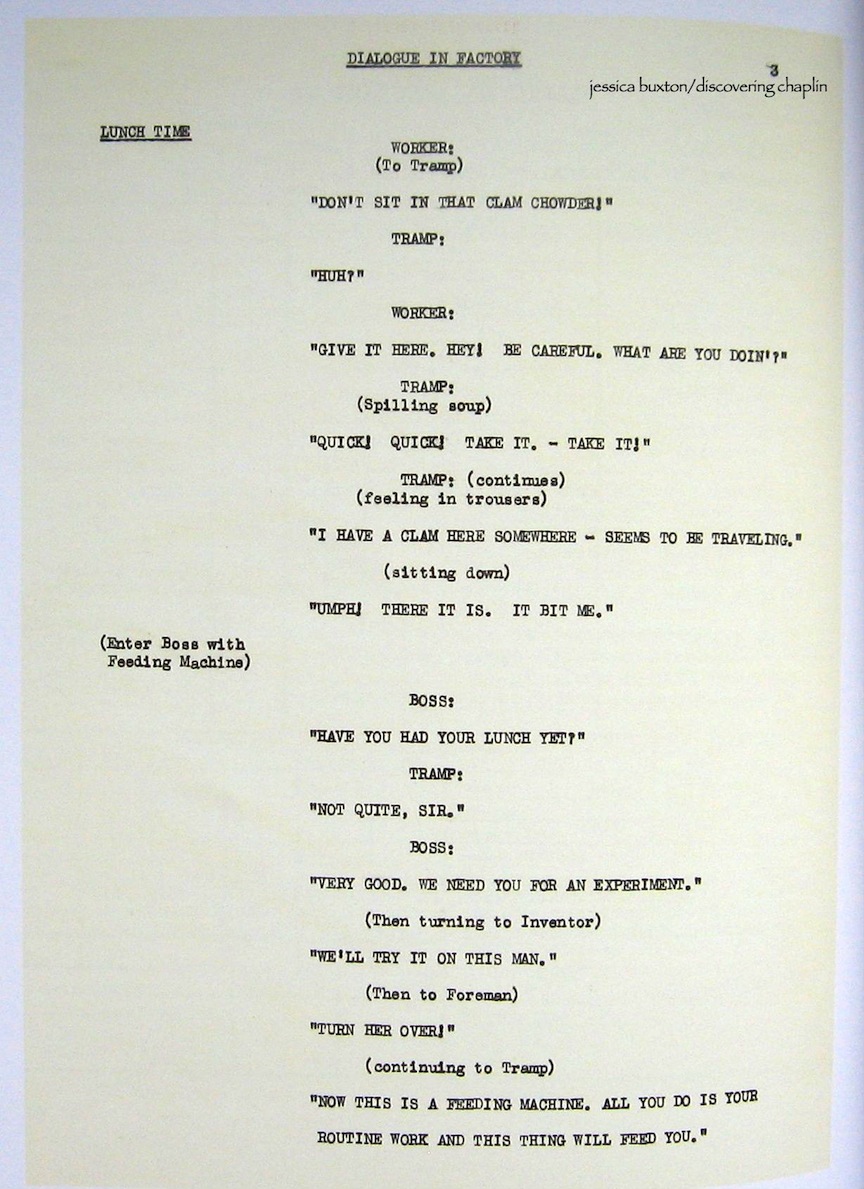 Portion of the original dialogue script for Modern Times ~ Discovering ...