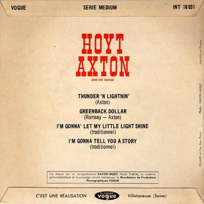 Ochtendhumeur met brede opklaringen: Hoyt Axton - Folk Songs (EP Vogue ...