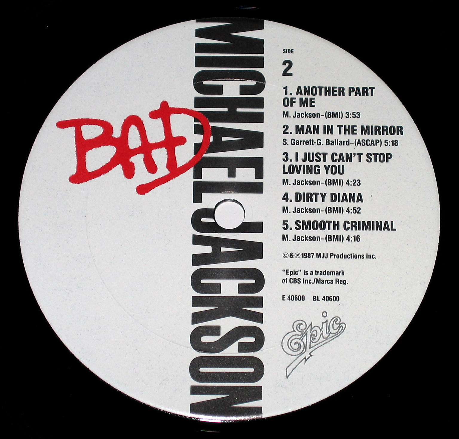 ---SBC---: Michael Jackson ‎– Bad, LP - $15.000