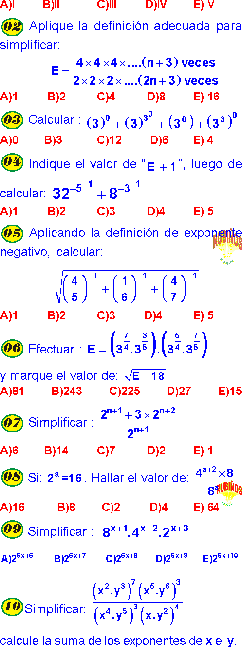 TEORÍA DE EXPONENTES FÓRMULAS Y EJERCICIOS RESUELTOS PDF