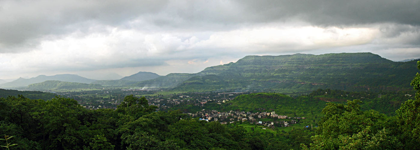 Stock Pictures: Aerial view of Khopoli town in the western ghats of ...